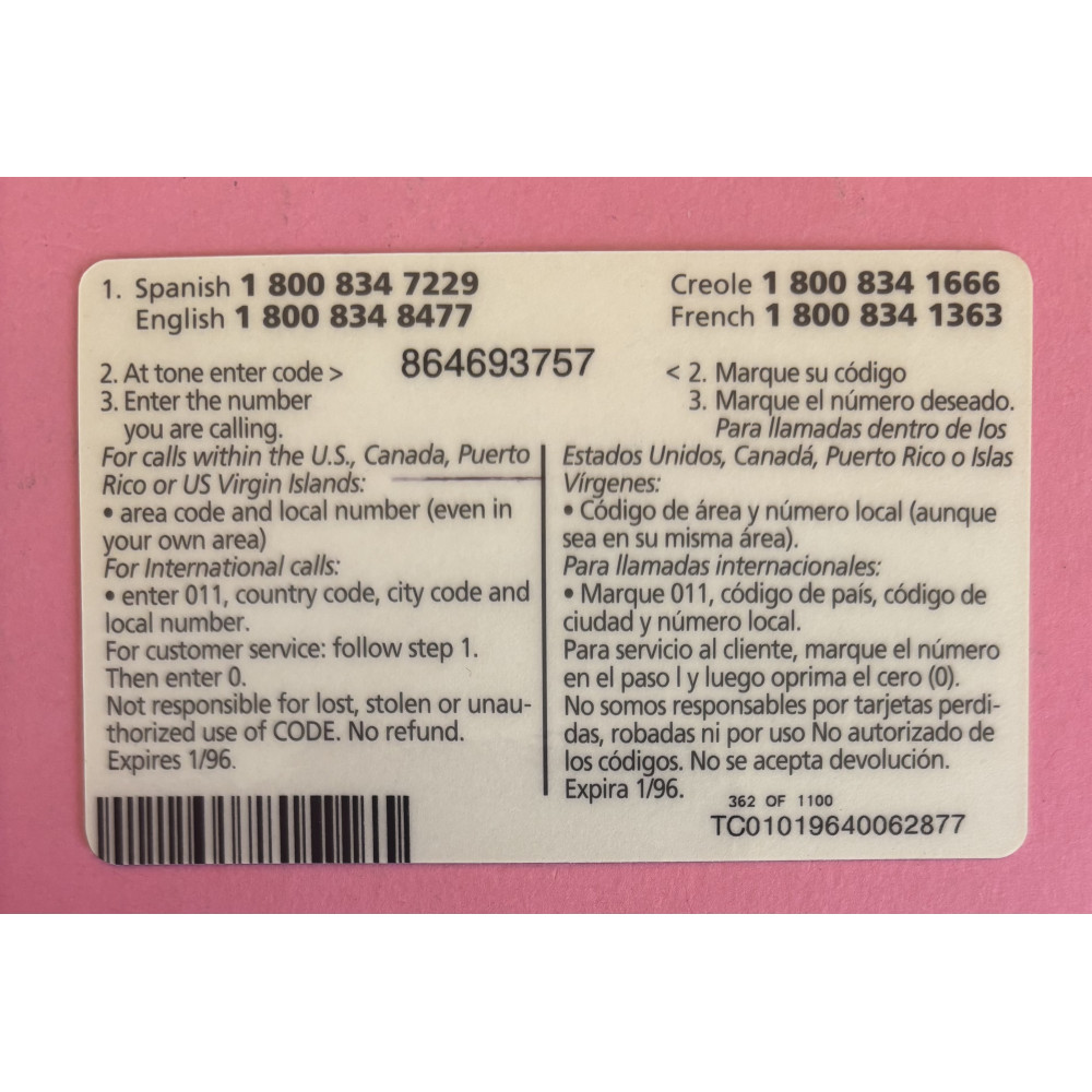 PORTO RICO télécarte $10 TELECOM Global telecommunications