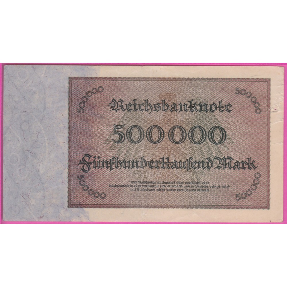 Allemagne P.88b (1) Etat TTB 500 000 Mark 1923